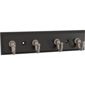 franklin brass key tidy (1-pack) matte black key holder 7" wall mount key rack 4 key hooks for wall, hallway, entry small keychain rail organizer b46711k-218-r