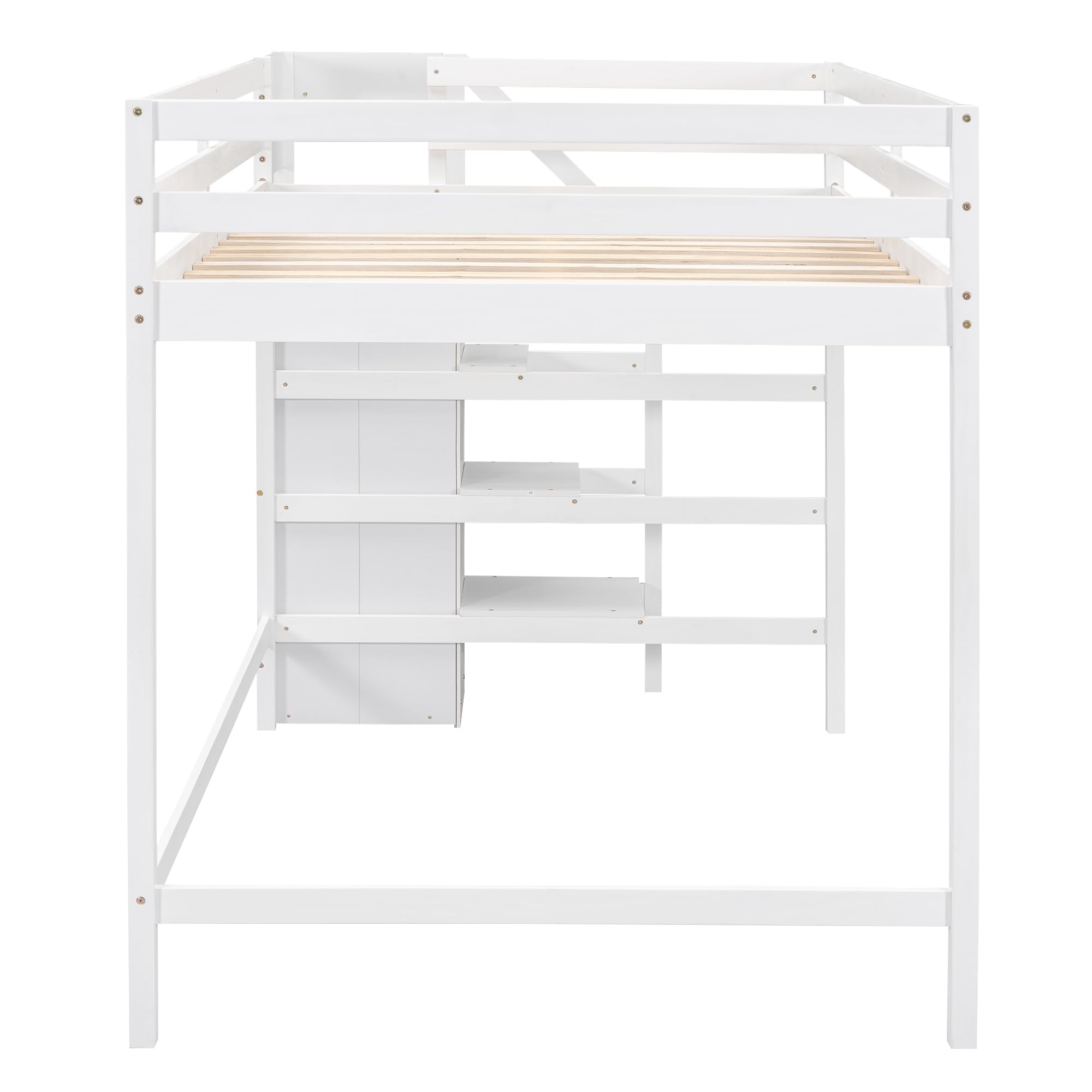 Harper & Bright Designs Full Loft Bed, Loft Bed Full Size with Storage Staircase and Wardrobe for Clothes, Wooden High Loft Bed Frame for Kids Girls Boys Bedroom, White