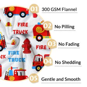 Fire Truck Blanket - Soft, Fuzzy & Warm - 40x50 Inches Small Throw Blankets for Couch, Sofa - White Cute Throw Gift for Girls, Boys