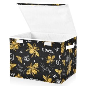 alaza golden bee storage bins with lids,fabric storage boxes baskets containers organizers for clothes and books