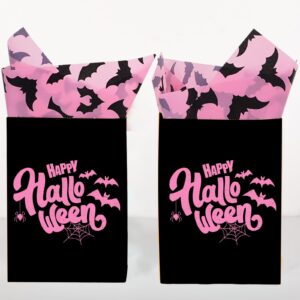 Whaline 100Pcs Pink Bat Tissue Paper Bulk Pink Wrapping Paper Bulk Black Bat Decorative Gift Wrapping Tissue Paper DIY Craft Paper for Halloween, 14 x 20 Inch