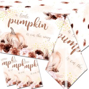 lenyunge little pumpkin baby shower decorations,floral pumpkin tablecloth 3pcs waterproof plastic a little pumpkin is on the way table cover for boy girl little pumpkin 1st birthday party supplies