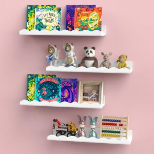 nihome wall mount acrylic cloud wave floating shelves 4-pack, stylish, durable & easy to install nursery bookshelves for kids, multi-purpose storage & display organizer for kids room (white)