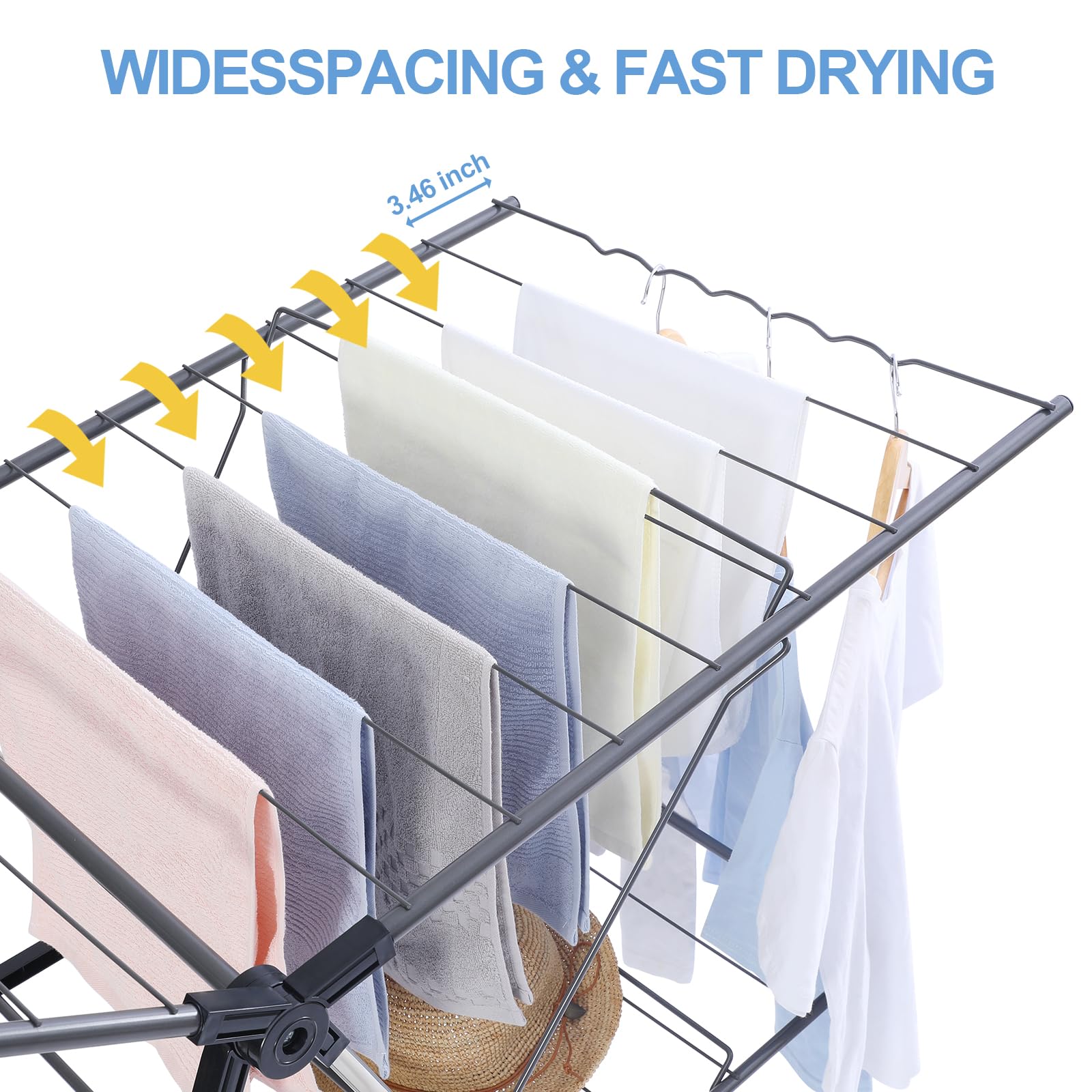 APEXCHASER Clothes Drying Rack, Foldable 2-Level Laundry Racks for Drying Clothes Rack, with Height-Adjustable Wings, Indoor/Outdoor Portable Dryer for Clothing and Towels