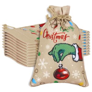 anydesign christmas burlap gift drawstring bags funny cartoon character candy bags 4 x 6 inch small linen goody bags xmas party favors supplies, 18pcs