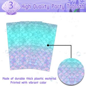 pewatul Mermaid Tablecloth -Mermaid Birthday Decorations Disposable Rectangle Table Cloths for Party Girls Baby Shower Themed Birthday Party Favors,54 x 108 Inch 3pc