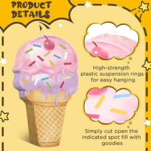 Ice Cream Piñata Ice Cream Cone Shaped Piñata with Stick Blindfold for Ice Cream Birthday Party Summer Candy Party Baby Shower Wedding Party Supplies Decor, 15.8 x 9.5 Inch(Pink, Purple)