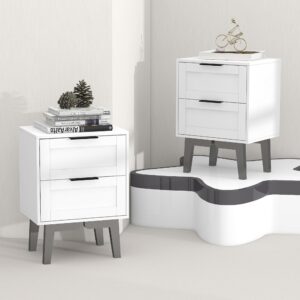 taohfe modern white nightstand set 2 with drawer mid century 22 inch bed side table bedroom white night stand set of 2 bedside table set 2 white 2 drawer nightstand table for bed room(2, white)