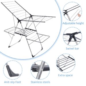 APEXCHASER Clothes Drying Rack, Foldable 2-Level Laundry Racks for Drying Clothes Rack, with Height-Adjustable Wings, Indoor/Outdoor Portable Dryer for Clothing and Towels