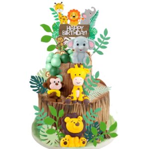 marsui 36 pcs safari cake topper leaves cake decorations elephant birthday cake toppers jungle animals cakes toppers woodland animal tiger lion for party baby shower birthday supplies