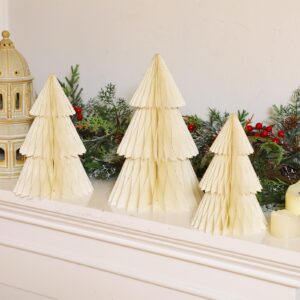 beeveer 3 pcs paper christmas tree 8 inch 10 inch and 12 inch 3d honeycomb trees table centerpiece for modern christmas mantel decorations xmas holiday party home decor