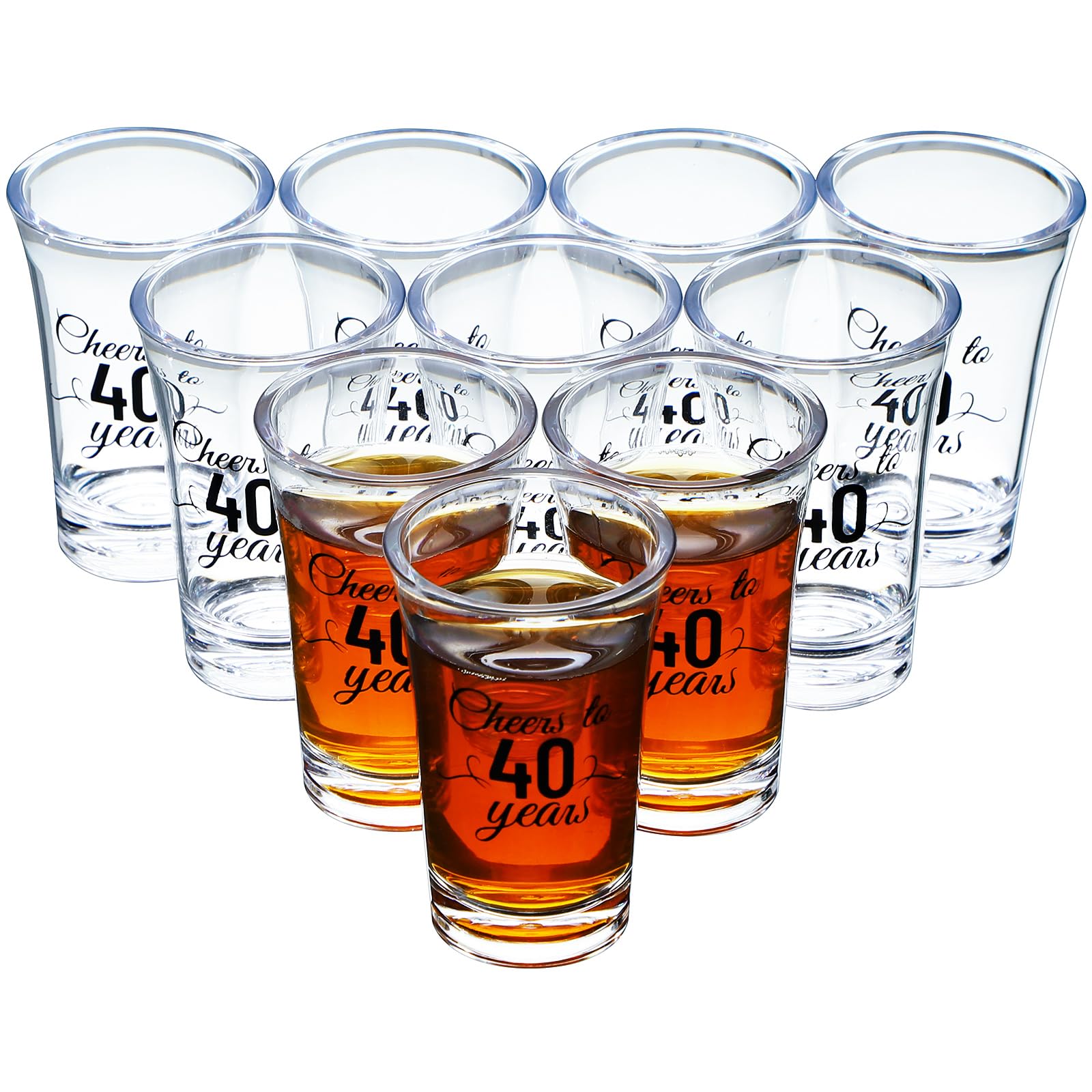 Sliner 48 Pack Birthday Shot Glasses Bulk Unbreakable 1.4oz Cheers to 30/40/50/60/70/80 Years Shot Glass Thick Base Mini Clear Plastic Shot Glass Anniversary Favors for Guests Birthday (for 40 Years)