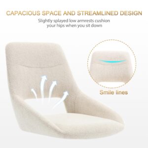 Zesthouse Modern Desk Chair No Wheels, Swivel Vanity Chair with Hollow Back, Armless Home Office Chair for Girls Women, Beige Linen Fabric Computer Task Chair for Bedroom