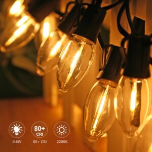 MEILUX Waterproof C9 Replacement LED Light Bulbs –0.6W Equivalent to 7W, White Warm 2200K Outdoor String Lights E17 Base LED Light Bulbs, Clear Plastic, 25Pack