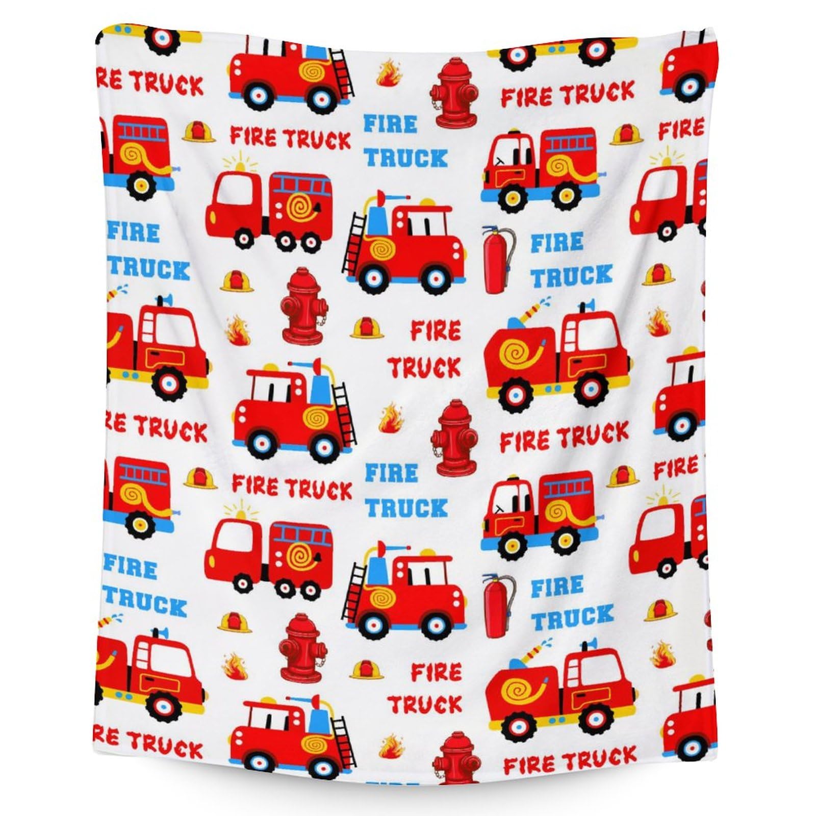 Fire Truck Blanket - Soft, Fuzzy & Warm - 40x50 Inches Small Throw Blankets for Couch, Sofa - White Cute Throw Gift for Girls, Boys