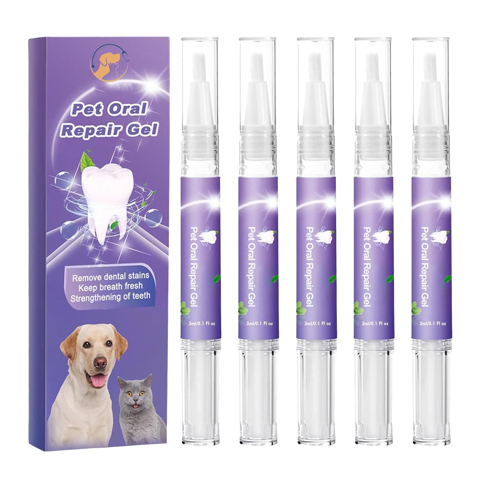 Pet Oral Repair Gel - 5 Pack Pet Oral Restoration White Gel, Targets Tartars, Without Brushing, Pet Oral Restorative Gel, Pet Oral Care Gel, Pet Breath Freshener For Dogs & Cats, 3ml