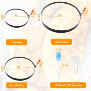 Qivine Egg Rings for Frying Eggs, Round Egg Rings for Egg Mcmuffins with Silicone Handle, 3Pcs Egg Rings for Griddle Egg Circles for Frying Eggs, Nonstick Fried Egg Cooker Ring with Oil Brush