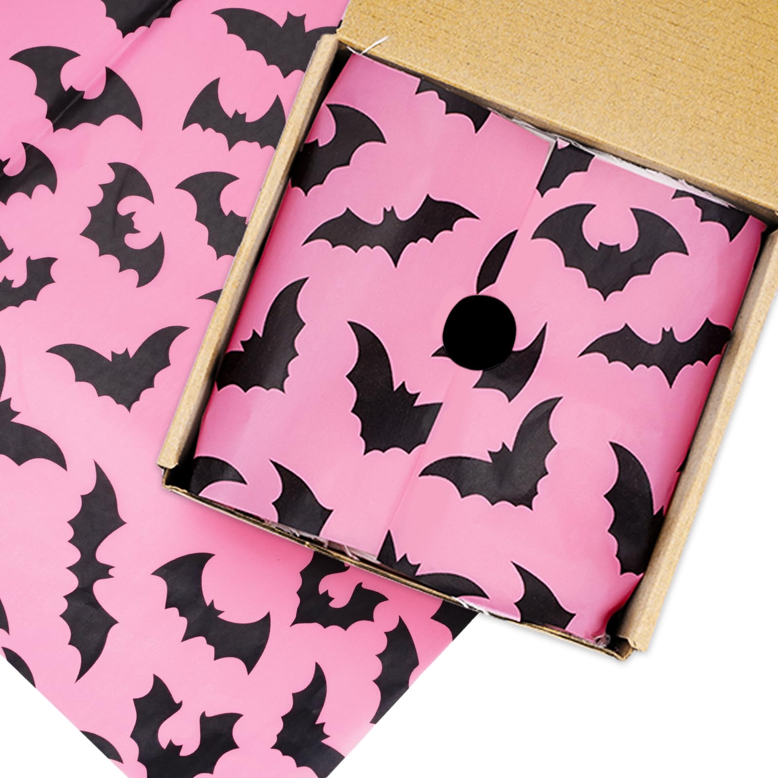 Whaline 100Pcs Pink Bat Tissue Paper Bulk Pink Wrapping Paper Bulk Black Bat Decorative Gift Wrapping Tissue Paper DIY Craft Paper for Halloween, 14 x 20 Inch