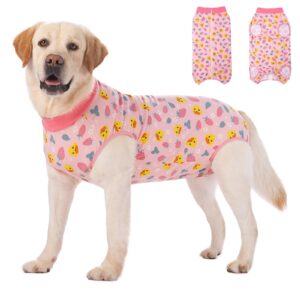 recovery suit for dogs after surgery, large medium dog recovery onesie surgical suit for prevent licking cone alternative, soft cotton covers wound body suit for male female dogs(4xl,duck pink)