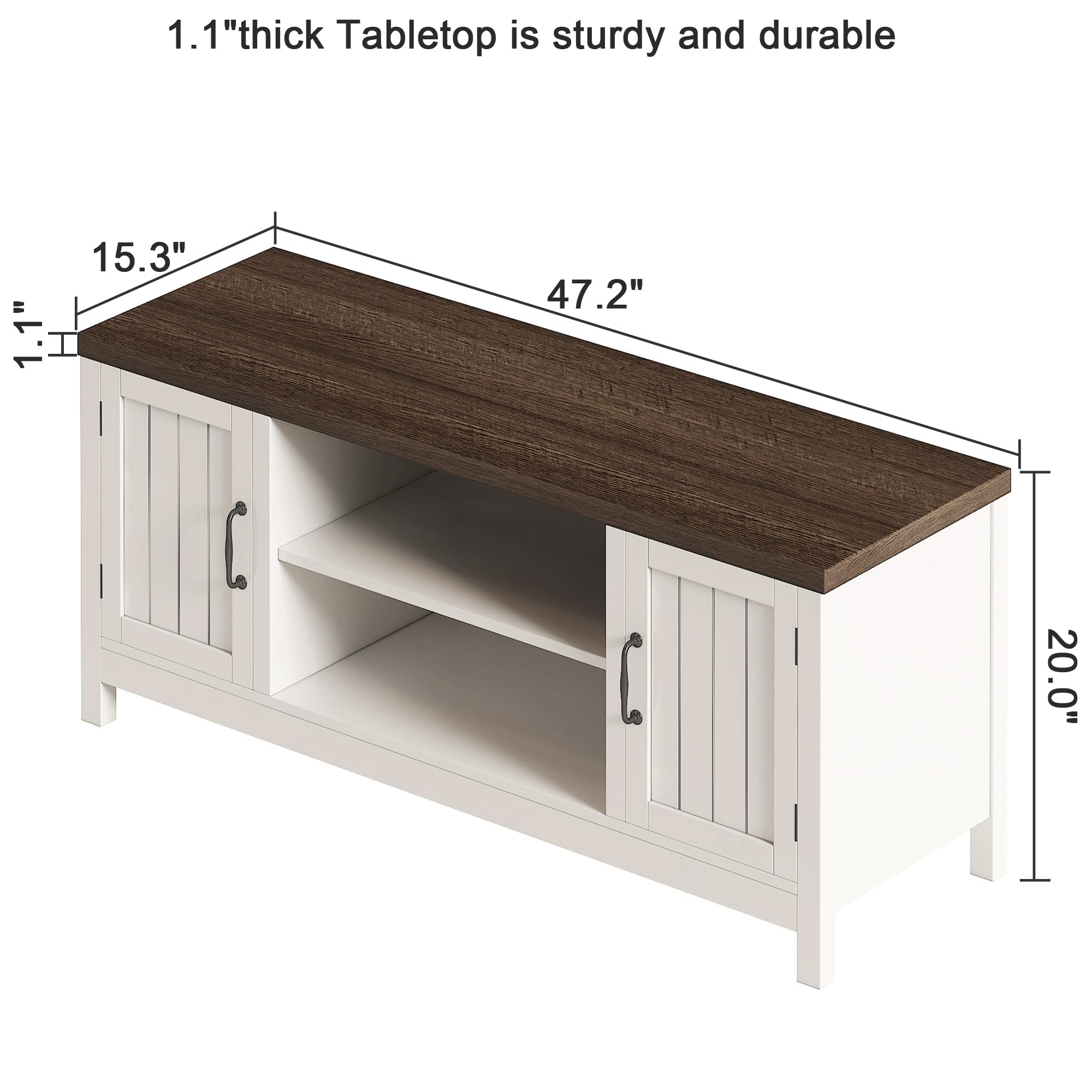 ChooChoo Farmhouse TV Stand, Wood Grooved Door Entertainment Center with Storage Cabinets and Open Shelves, Rustic Media Console up to 55 inches for Living Room, Bedroom, White