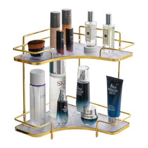 ycia&done corner bathroom countertop organizer 2 tiers, vanity organizer corner shelf, high capacity storage rack for skincare, perfume, cosmetics(glory gold)