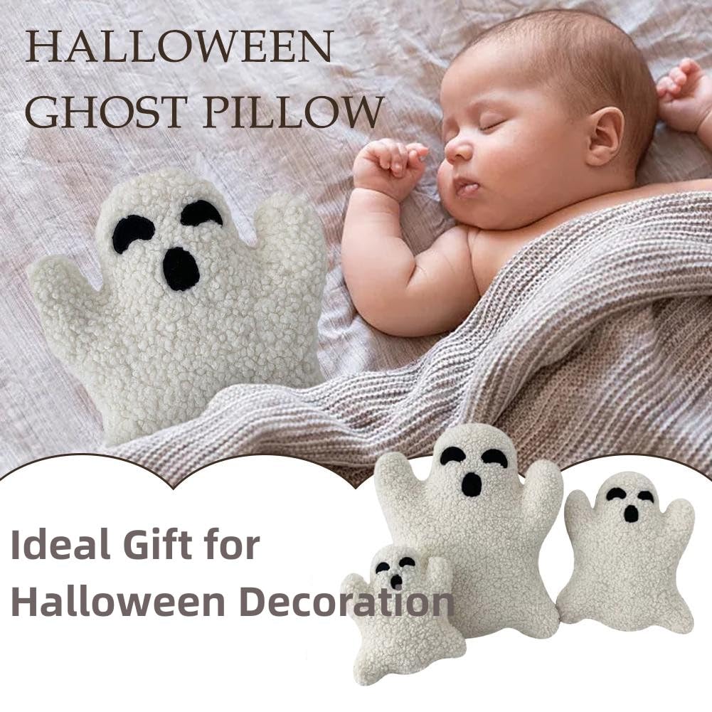 2024 New Ghost Pillow Halloween - Cute Ghost Shaped Plush Pillow, Halloween Ghost Decorative Throw Pillows, Soft Fluffy Plush Stuffed Halloween Ghost Pillow for Halloween Decor (#1-30cm/11.8in)