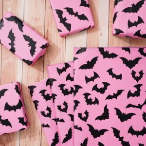 Whaline 100Pcs Pink Bat Tissue Paper Bulk Pink Wrapping Paper Bulk Black Bat Decorative Gift Wrapping Tissue Paper DIY Craft Paper for Halloween, 14 x 20 Inch