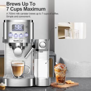 Geek Chef Espresso and Cappuccino Machine with Automatic Milk Frother, Stainless Steel Espresso Coffee Machine with Removable Water Tank, Prefect Gift for Dad Mom