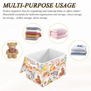 Lidded Home Storage Bins Cute Bunny in The Garden Pattern Double Handle Foldable Storage Basket Flip-Top Storage Box for Toys Clothes Documents