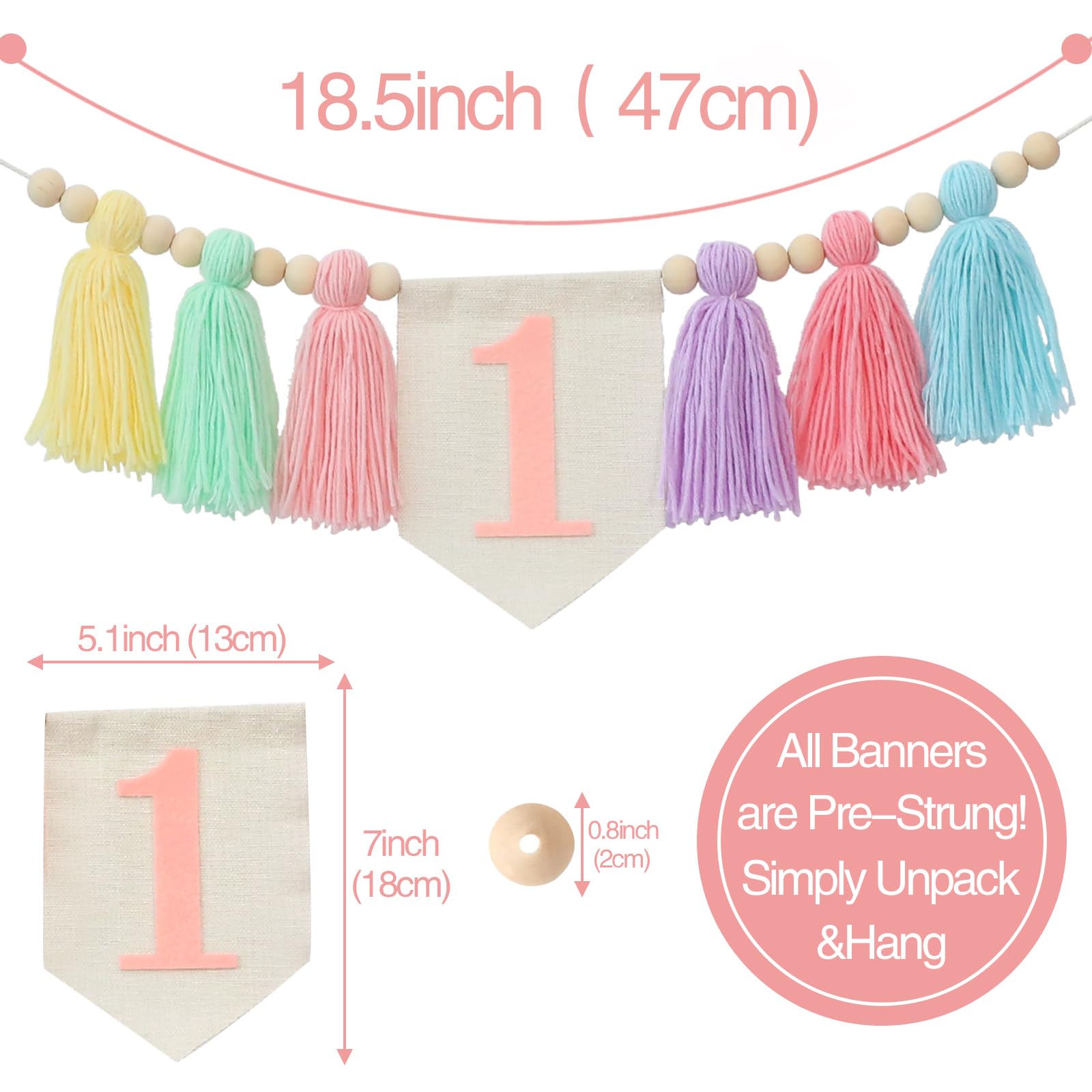 Handmade Boho 1st Birthday High Chair Banner Party Decoration for Girl Baby Shower Wall Hangings Decorative for Kids Bedroom Purple