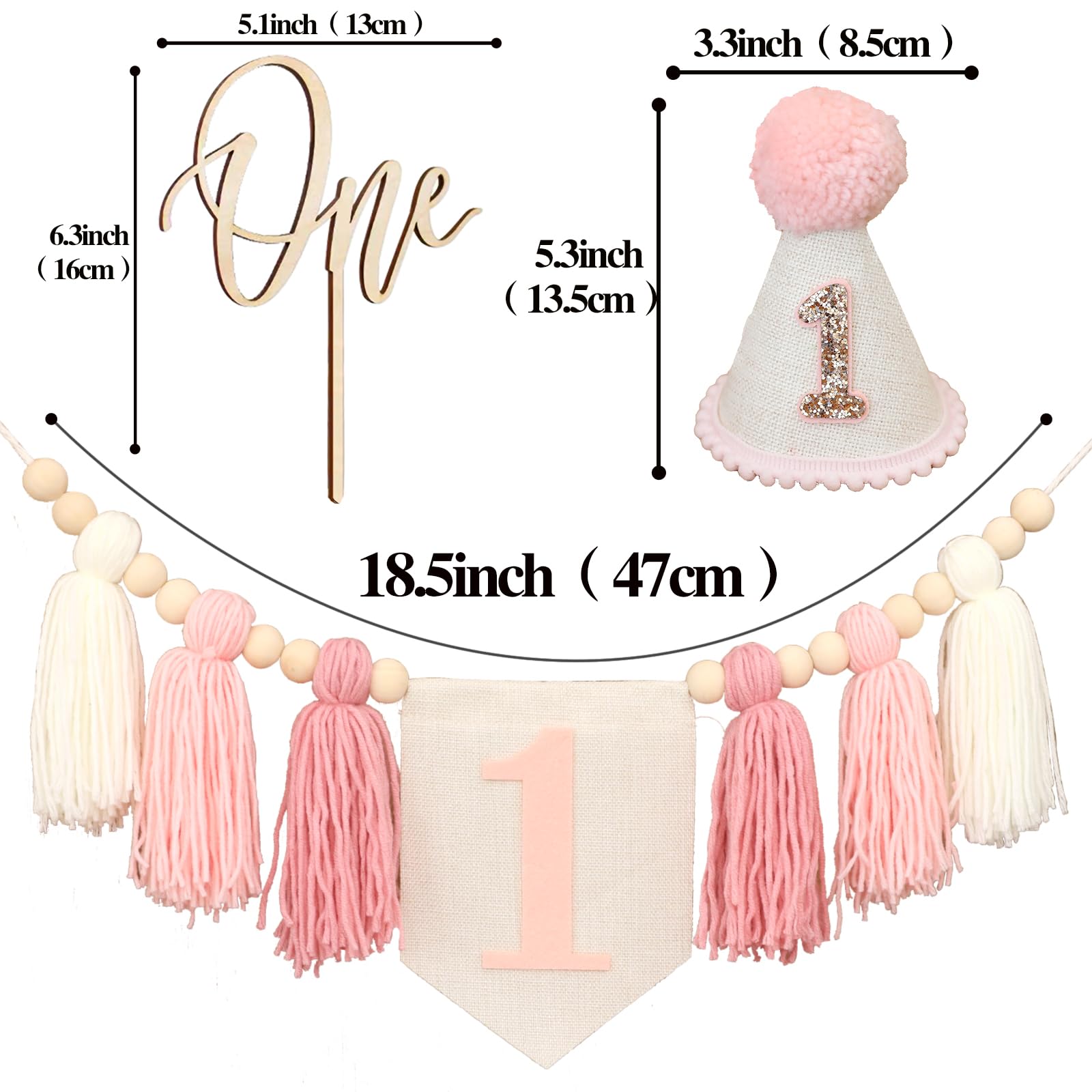 Handmade Boho 1st Birthday High Chair Banner Boho 1st Birthday Hat Decorations Party For Girl Baby Shower Pink Wall Hangings Decorative For Kids Bedroom