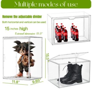 ZLLZUU Super Large Boot Storage Boxes Clear Stackable Storage Bins, XX-Large Shoe Box Organizers with Magnetic Lids, Big Acrylic Display Case an Adjustable Divider