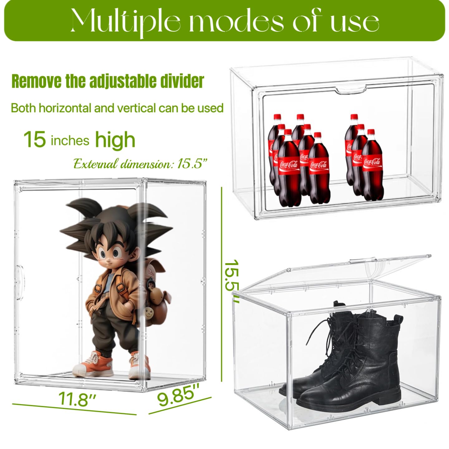 ZLLZUU Super Large Boot Storage Boxes Clear Stackable Storage Bins, XX-Large Shoe Box Organizers with Magnetic Lids, Big Acrylic Display Case an Adjustable Divider