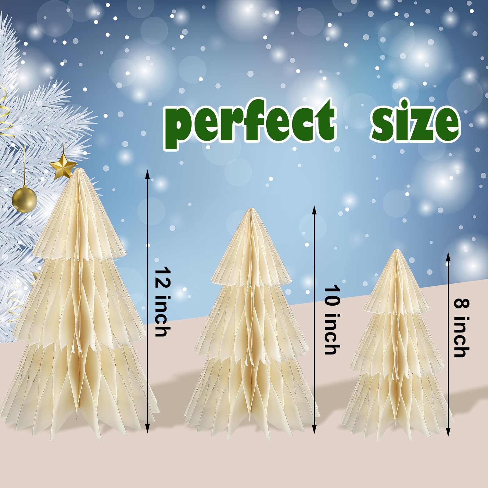 Beeveer 3 Pcs Paper Christmas Tree 8 Inch 10 Inch and 12 Inch 3D Honeycomb Trees Table Centerpiece for Modern Christmas Mantel Decorations Xmas Holiday Party Home Decor