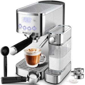 geek chef espresso and cappuccino machine with automatic milk frother, stainless steel espresso coffee machine with removable water tank, prefect gift for dad mom