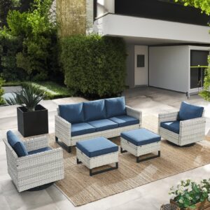 hummuh patio furniture set 5 piece outdoor sectional sofa,pe wicker patio swivel rocker chairs with ottomans for porch,garden,backyard