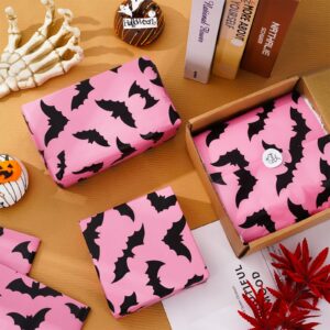 Whaline 100Pcs Pink Bat Tissue Paper Bulk Pink Wrapping Paper Bulk Black Bat Decorative Gift Wrapping Tissue Paper DIY Craft Paper for Halloween, 14 x 20 Inch