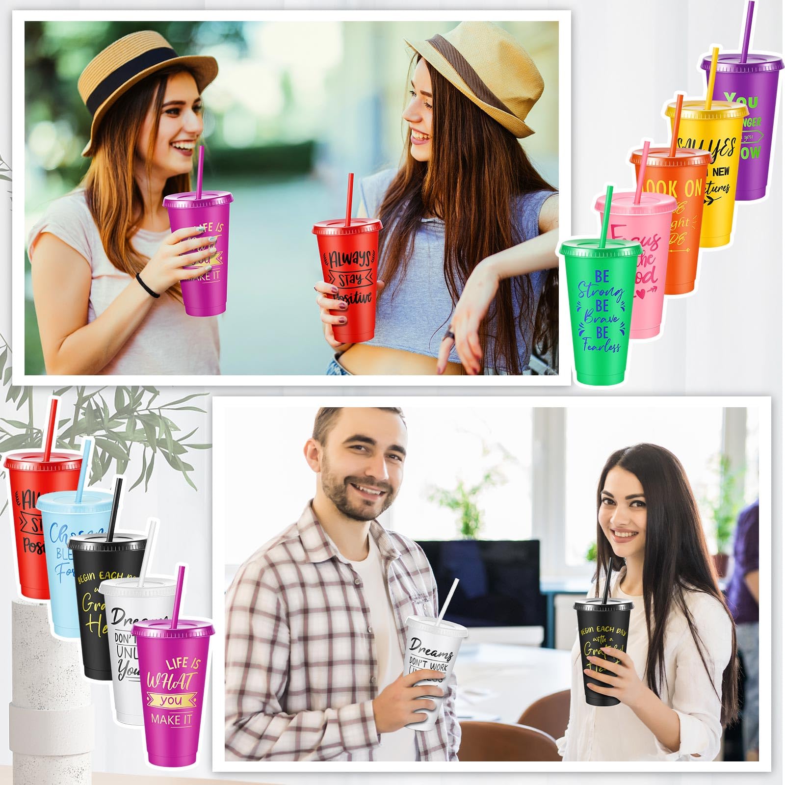 Uiifan 30 Pcs Bulk Appreciation Gifts for Employee Staffs Coworkers 24oz Inspirational Plastic Tumbler with Lid and Straw Reusable Plastic Cups Office School Classroom Christmas Gift (Bright Color)