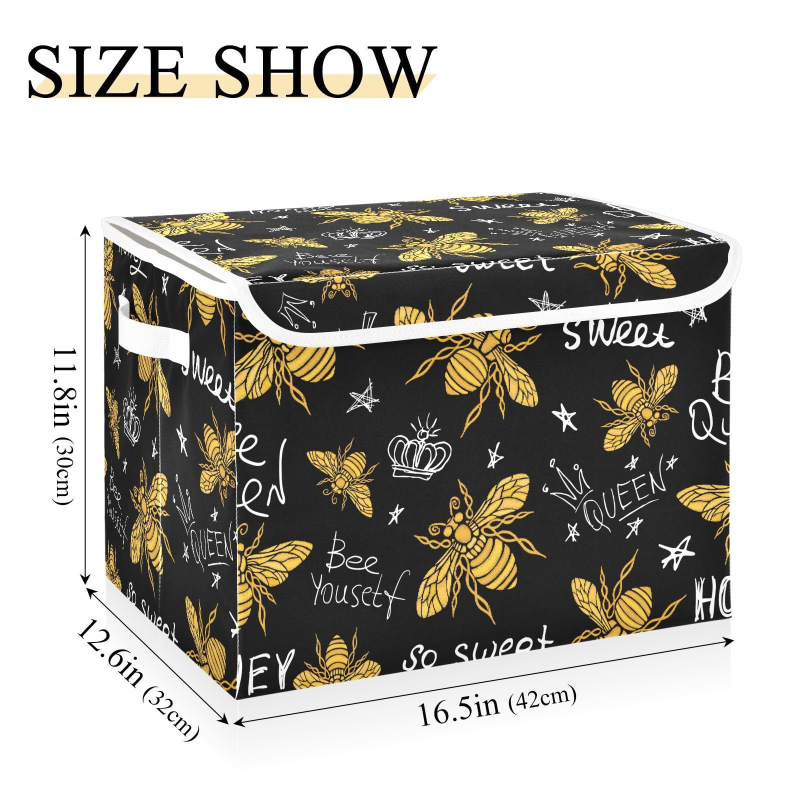 ALAZA Golden Bee Storage Bins with Lids,Fabric Storage Boxes Baskets Containers Organizers for Clothes and Books