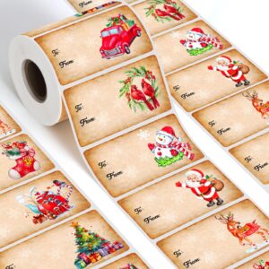 qtds christmas gift tags stickers, christmas name tags stickers - 500 pcs to and from christmas labels stickers for gifts, holiday xmas vintage christmas gift tags self-adhesive for christmas presents