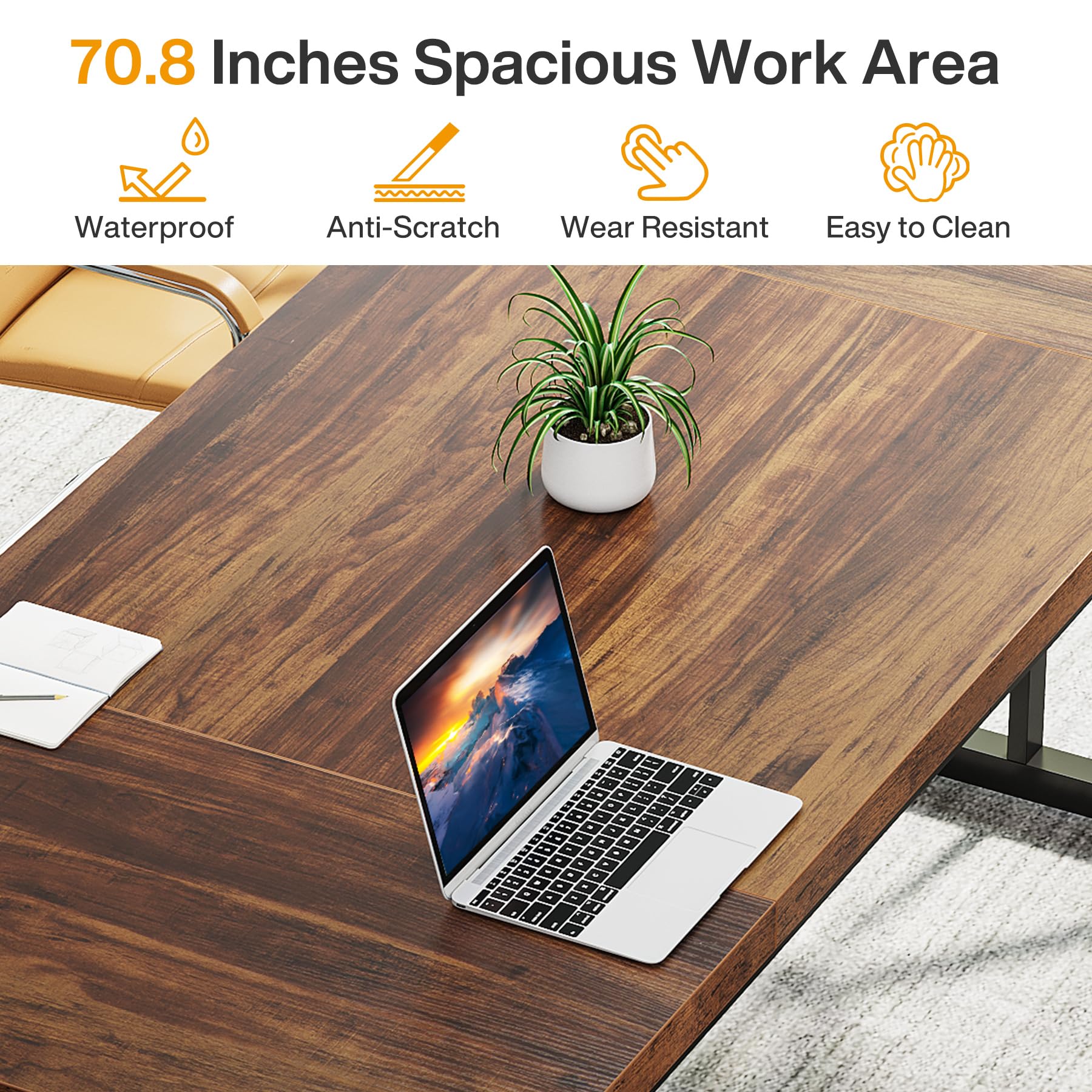 Tribesigns 70.8-Inch Executive Desk, Large Computer Office Desk Workstation, Modern Simple Style Laptop Desk Study Writing Table Business Furniture for Home Office (Brown/Black, 70.8 Inch)