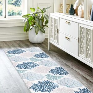 Coastal Runner Rug Beach Hallway Rugs Non-Slip Nautical Coral Machine Washable Rugs Modern Floor Carpet for Kitchen Bathroom Laundry Bedroom Living Room, 2x6