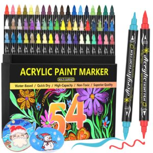 escriwise 54 colors acrylic paint pens paint markers set,dual tip paint markers with fine tip and brush tip,premium paint pens for stone,canvas,rock painting,diy craft art supplies,glass