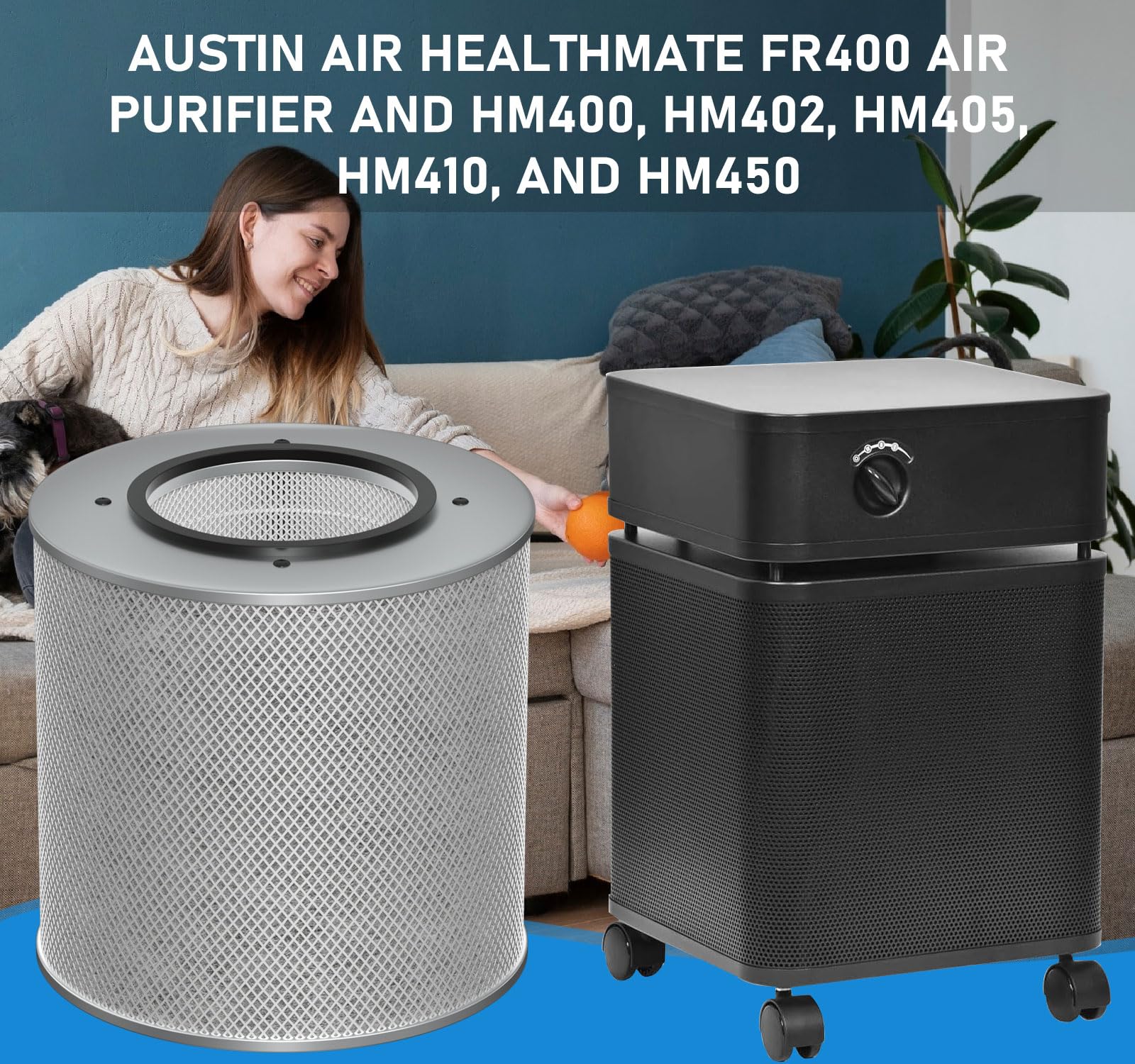 Ganteny HM400 True HEPA Filter Replacement Compatible with Austin Air Healthmate FR400, HM400, HM402, HM405, HM410, HM450 Air Cleaner Purifier, 1 HEPA Filter + 2 Pre-Filters