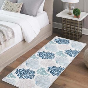 Coastal Runner Rug Beach Hallway Rugs Non-Slip Nautical Coral Machine Washable Rugs Modern Floor Carpet for Kitchen Bathroom Laundry Bedroom Living Room, 2x6