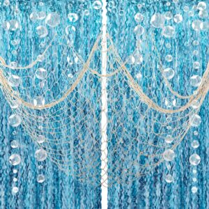 zerodeco party decorations, natural fish net with fringe curtain and bubble garlands for nautical decor pirate party kids birthday under the sea party mermaid decor room wall decor