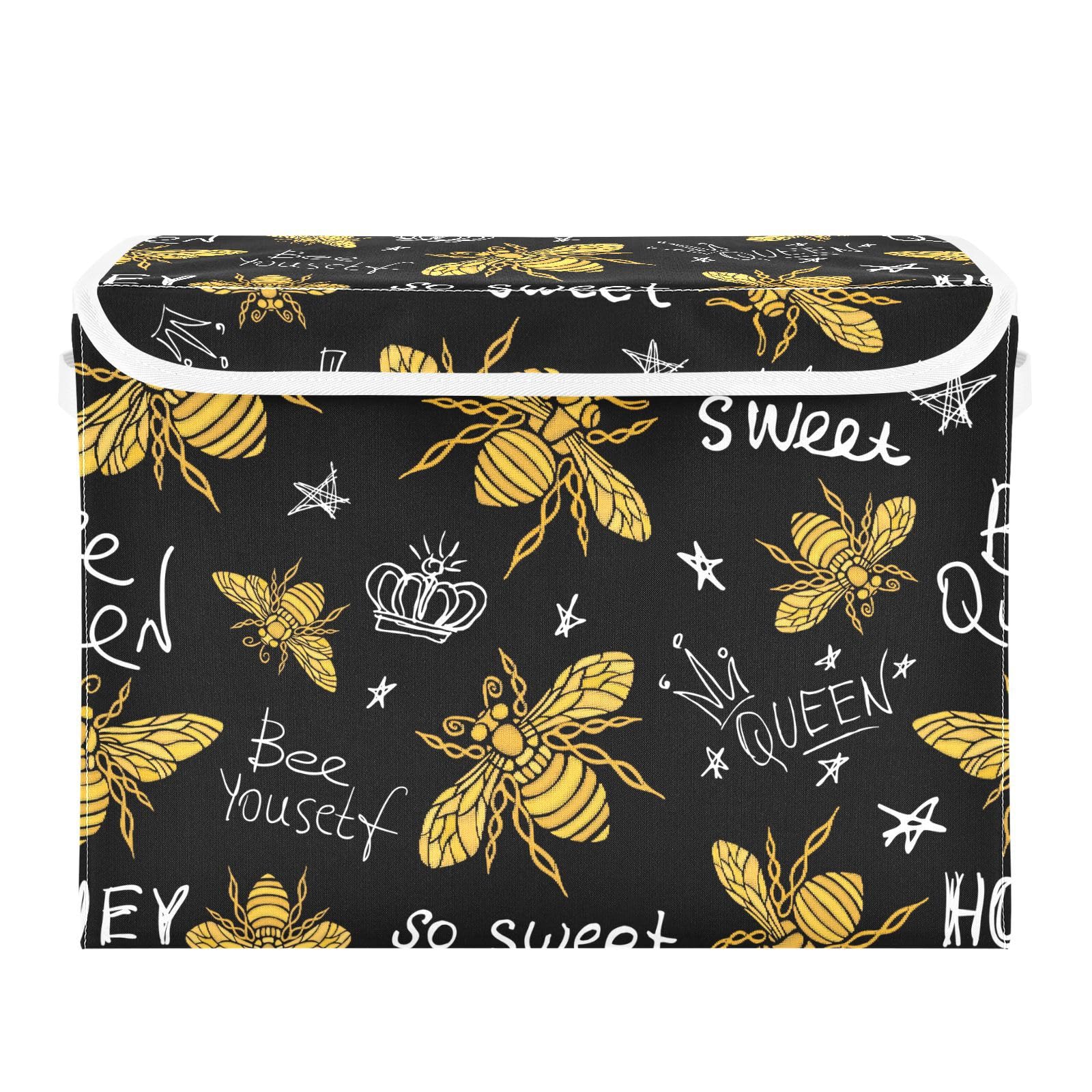 ALAZA Golden Bee Storage Bins with Lids,Fabric Storage Boxes Baskets Containers Organizers for Clothes and Books