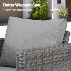 ovios Patio Furniture Set 5-Pieces Outdoor Wicker Sofa Couch with Comfortable Cushions Rattan Conversation Set for Backyard Deck Porch, Dark Grey