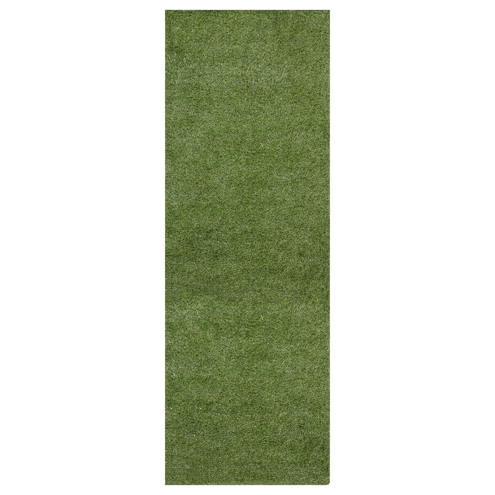 Sweet Home Stores Waterproof Easy-Clean Solid Grass 3x7 Indoor/Outdoor Artificial Grass Runner Rug, 2'7" x 7', Green