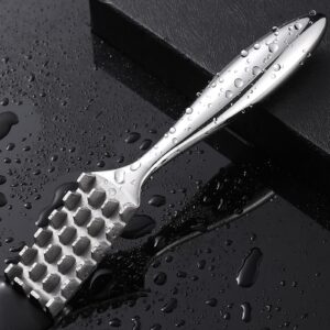 succfly fish scaler stainless steel, premium fish scale remover integrated casting, heavy duty wedge-shaped sawtooth fish descaler tool, ergonomic handle fish scaler remover no mess, fish scaler tool